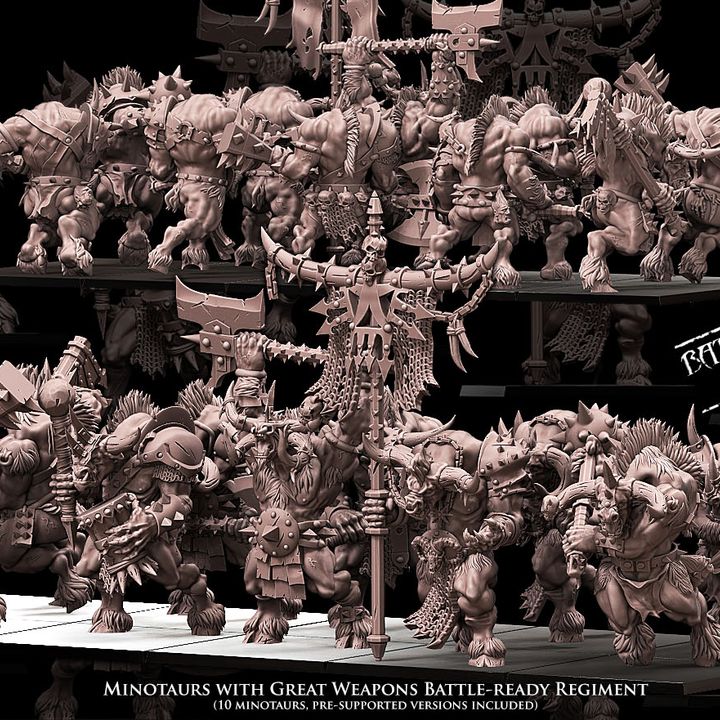 3D Printable Minotaurs with great weapons Battle-Ready regiment (10 ...