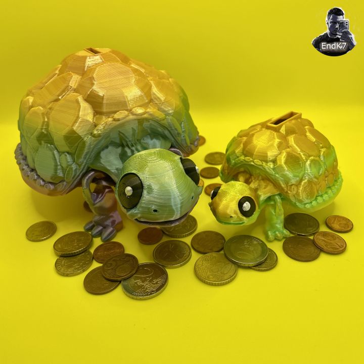3D Printable Cute Turtle Piggy Bank - Money Box - No Supports - Flexi ...