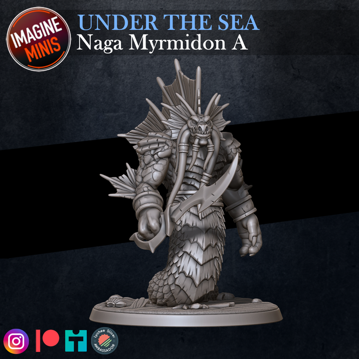 3D Printable WP - Under The Sea - Naga Myrmidon A by Imagine Minis