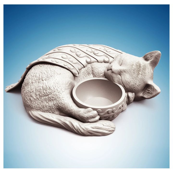 3D Printable Sleeping Cat Animal Planter - STL Format 3D Printable ...