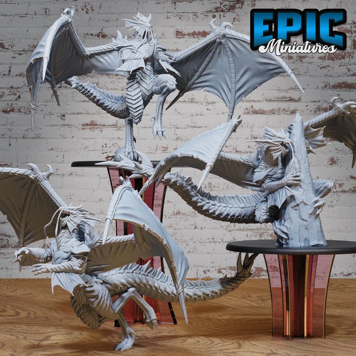 3D Printable Platinum Dragon Set / Legendary Drake / Mountain Monster Encounter / Magical Mount ...