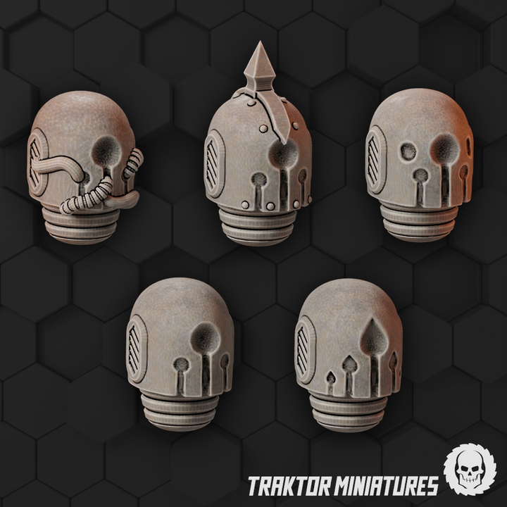 3D Printable Mk Hex Plague Tyrant Helmets by Traktor Miniatures