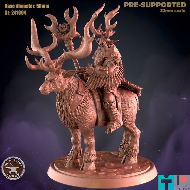 3D Printable Night Elf Druid Malfur on Stag by My3DPrintForge