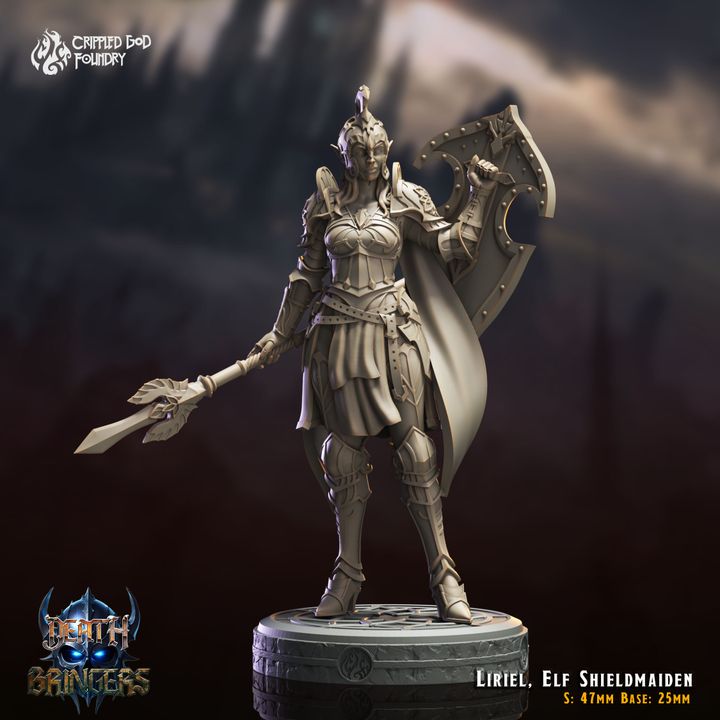 3D Printable Liriel, Elf Shieldmaiden by Crippled God Foundry