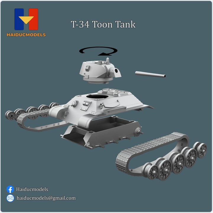 3D Printable T-34 Toon Tank 3D print model STL by Radu Burlea