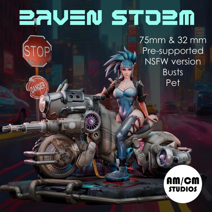 3D Printable Raven Storm: 3d printable sci-fi biker Pin-Up (Commercial License) by AMCM Studios