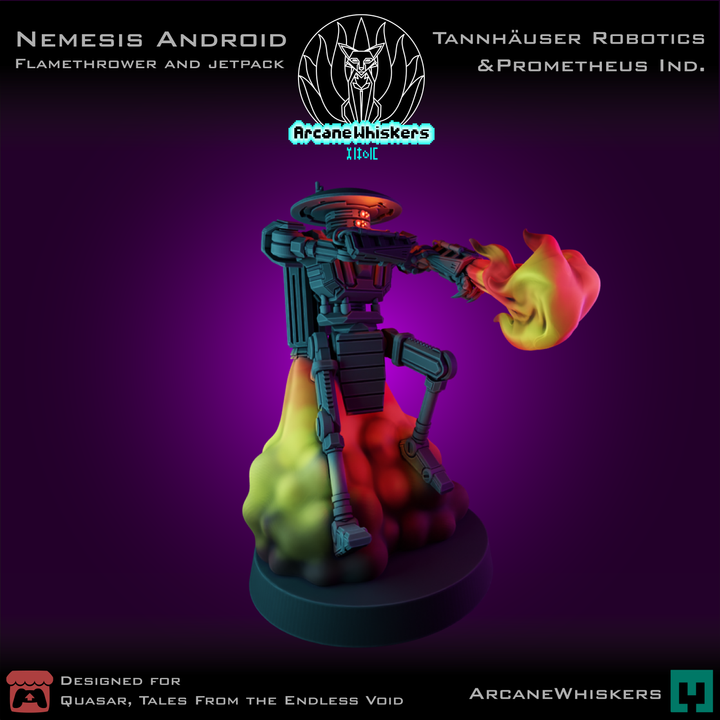 3D Printable Nemesis Android, Flamethrower and Jetpack by Arcane Whiskers