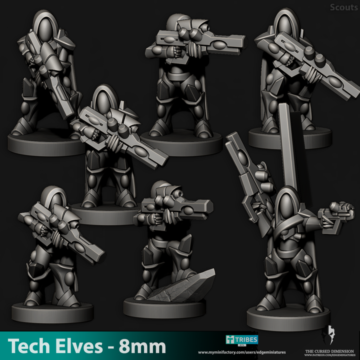 3D Printable Scouts - Tech Elves - 8mm by Edge Miniatures