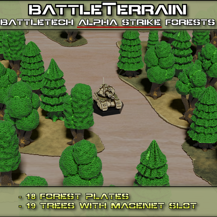 3D Printable BattleTerrain: Forests for Battletech Alpha Strike by tinnut
