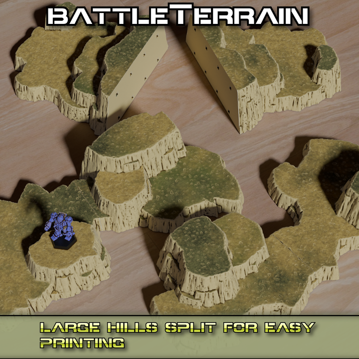 3D Printable BattleTerrain: Hills for Battletech Alpha Strike by tinnut