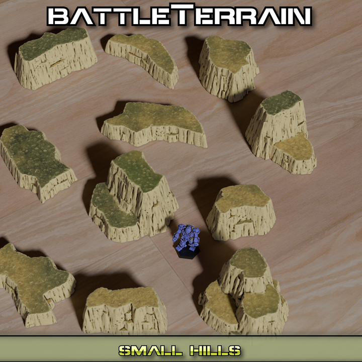 3D Printable BattleTerrain: Hills for Battletech Alpha Strike by tinnut