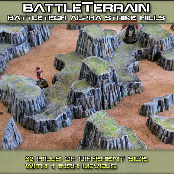 3D Printable BattleTerrain: Hills for Battletech Alpha Strike by tinnut