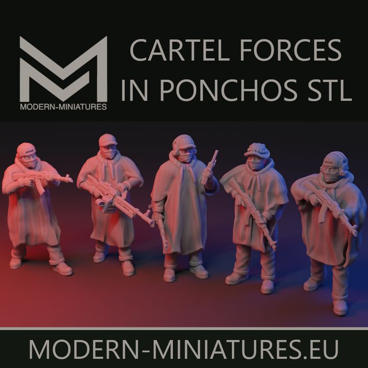 3D Printable Cartel Miniatures wearing ponchos set 1 of 2. 28mm ...