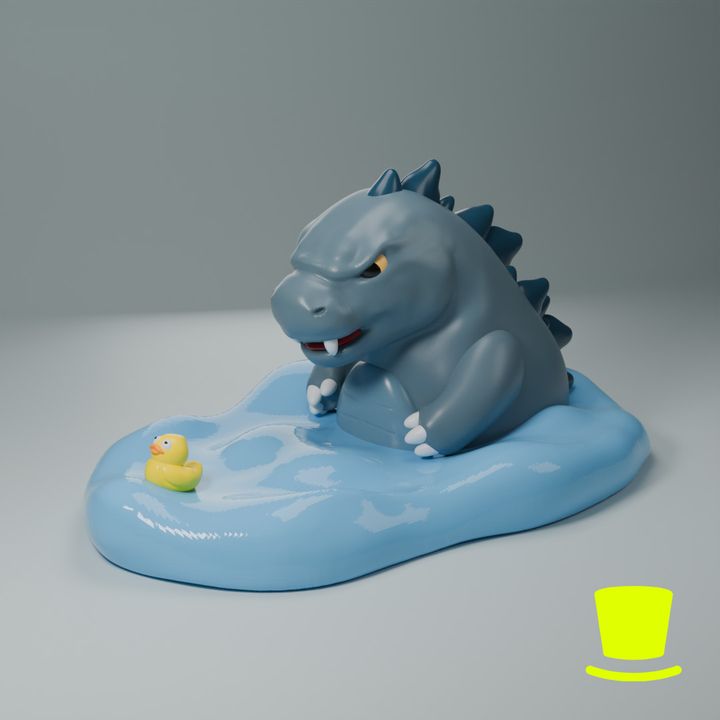 3D Printable Chibi Monster Chasing a Duck by OBUNAGA 3D