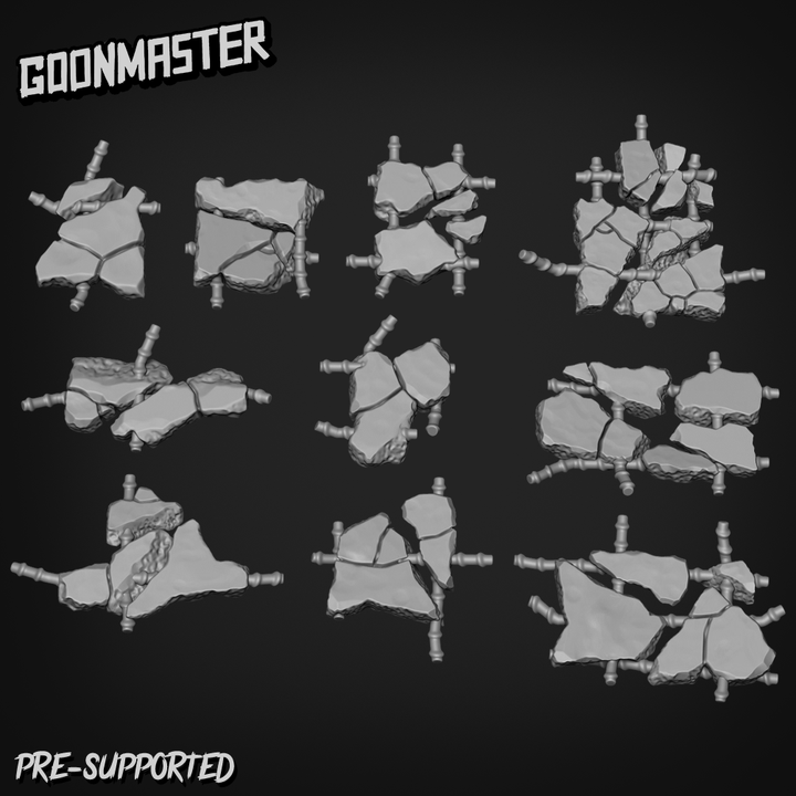 3D Printable Basing Bits 174 - Broken Concrete Rebar Slabs by Goon Master