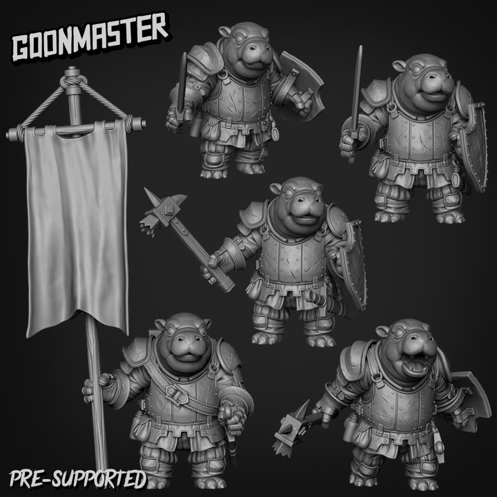 3D Printable Tiny Hippo Knight Bundle by Goon Master