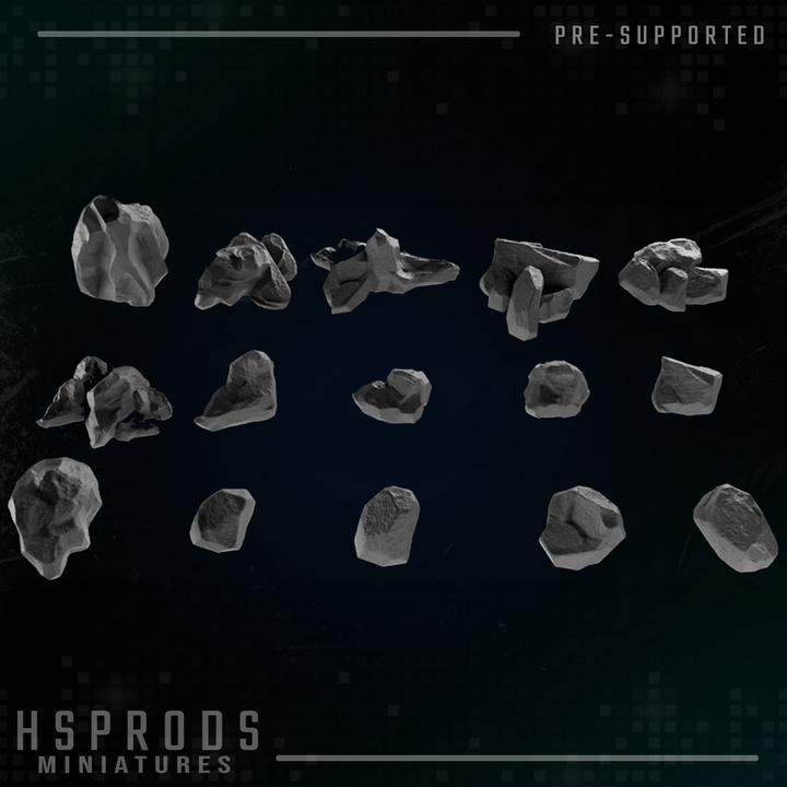 3D Printable Basing Bits - 15 rocks by Hsprods Miniatures