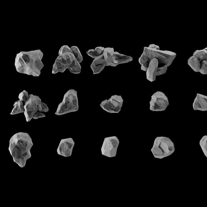 3D Printable Basing Bits - 15 rocks by Hsprods Miniatures