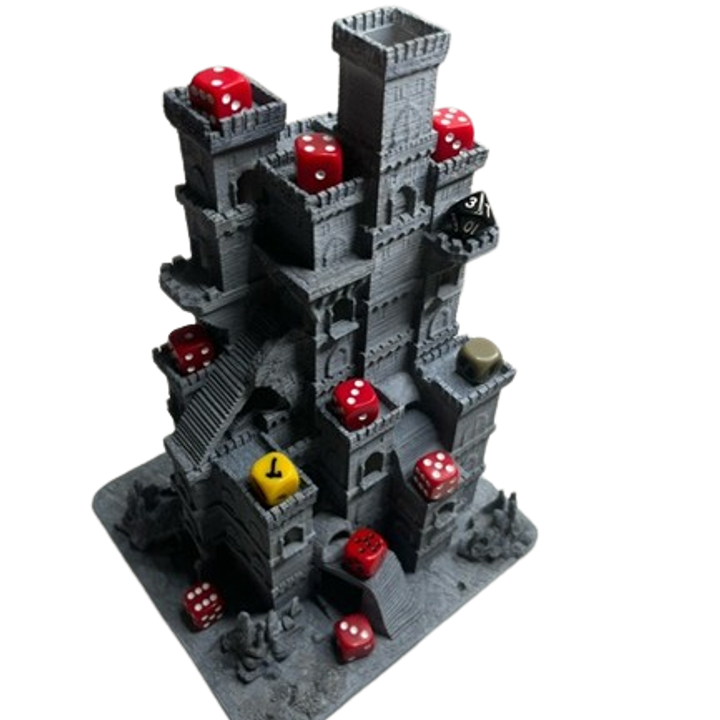 3D Printable CASTLE DICE TOWER by DRAGONSCAVE