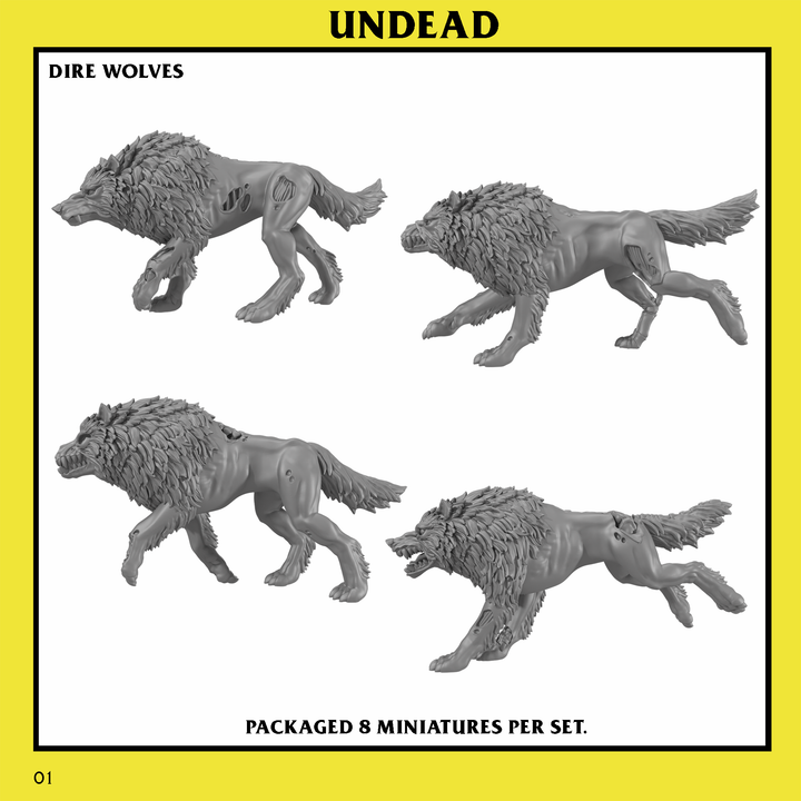 3D Printable UNDEAD: Dire Wolves Unit by Monstrous Encounters