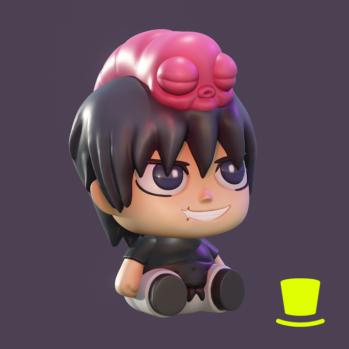 3D Printable Chibi Boy with Pink Worm Friend by OBUNAGA 3D