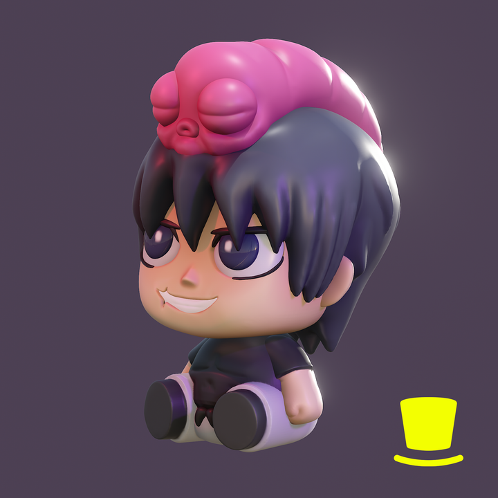 3D Printable Chibi Boy with Pink Worm Friend by OBUNAGA 3D