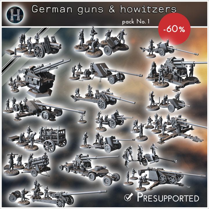 3D Printable German WW2 guns and howitzers pack No. 1 - Germany Eastern ...