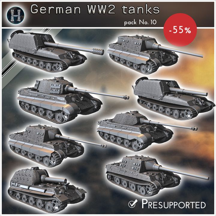 3D Printable German WW2 pack No. 10 | Tiger II and variants - Germany ...