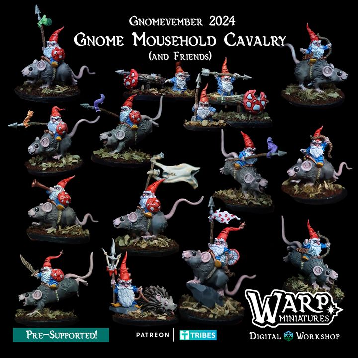 3D Printable Gnome Mousehold Cavalry (and Friends) by Warp Miniatures