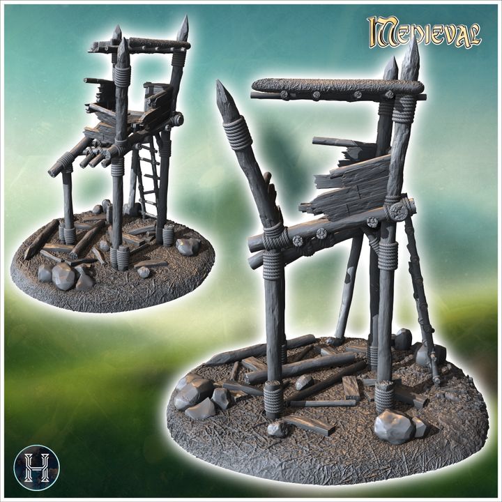 3D Printable Wooden lookout platform supported by logs with a rope ...