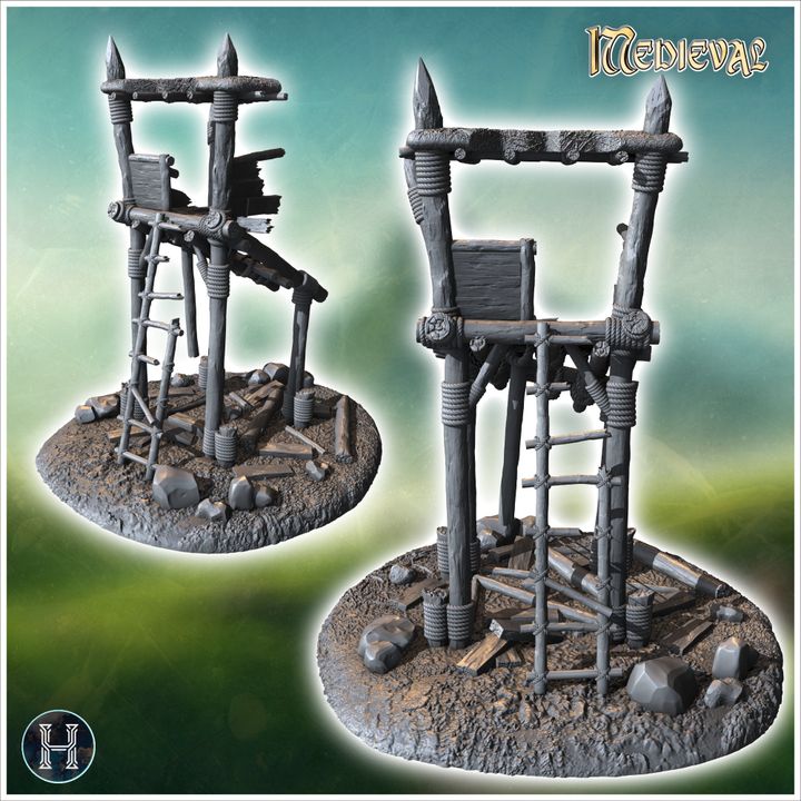 3D Printable Wooden lookout platform supported by logs with a rope ...