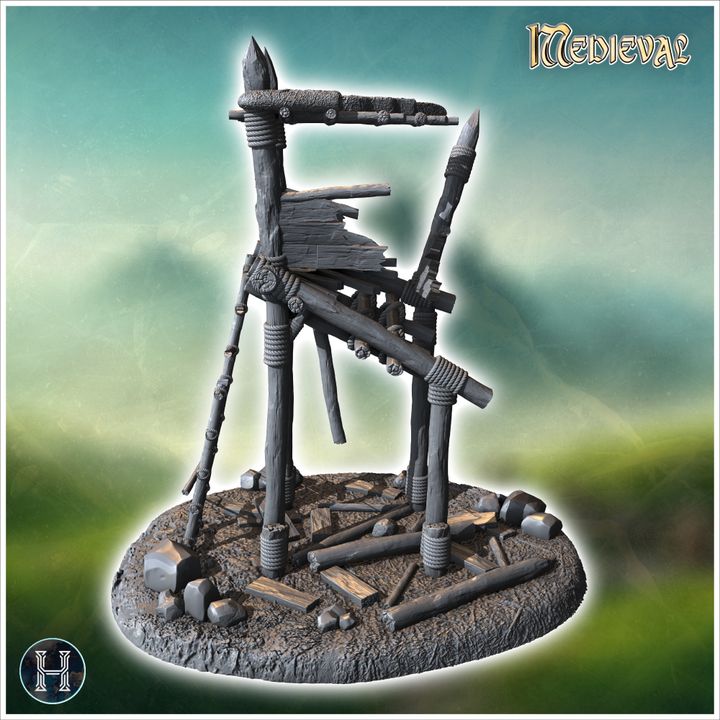 3D Printable Wooden lookout platform supported by logs with a rope ...