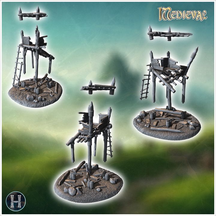 3D Printable Wooden lookout platform supported by logs with a rope ...