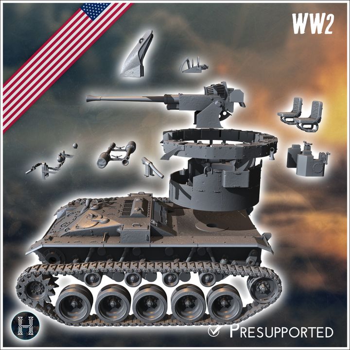 3D Printable M19A1 Gun Motor Carriage (combat damaged version) - USA US ...