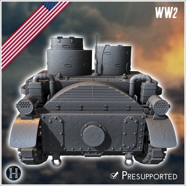 3D Printable M2A2 Light Tank (combat damaged version) - USA US Army ...