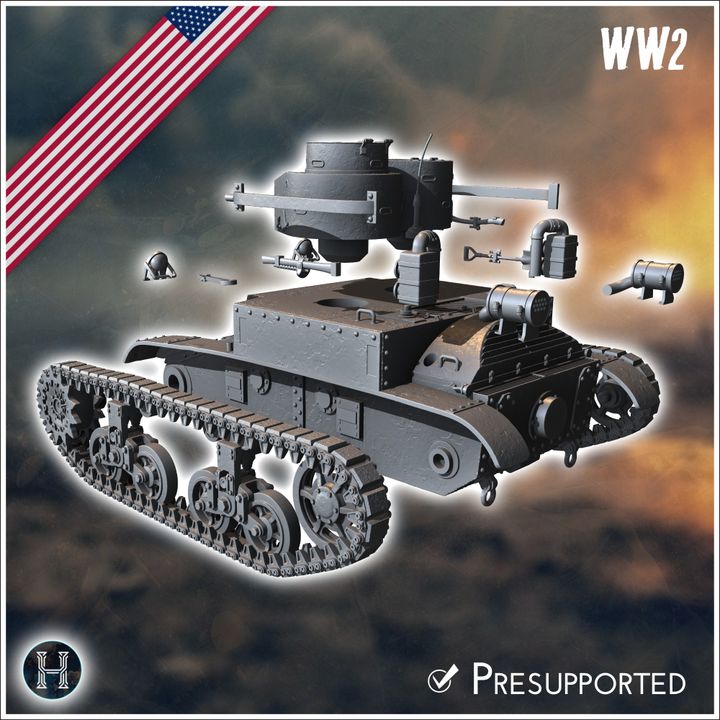 3D Printable M2A2 Light Tank (combat damaged version) - USA US Army ...