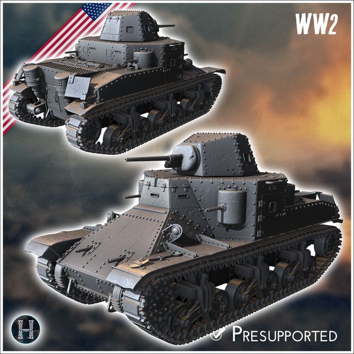 3D Printable M2 Medium Tank (combat damaged version) - USA US Army ...