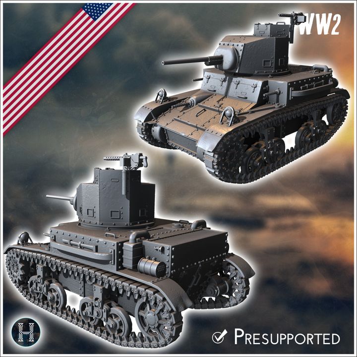 3D Printable M2A4 Light Tank (combat damaged version) - USA US Army ...