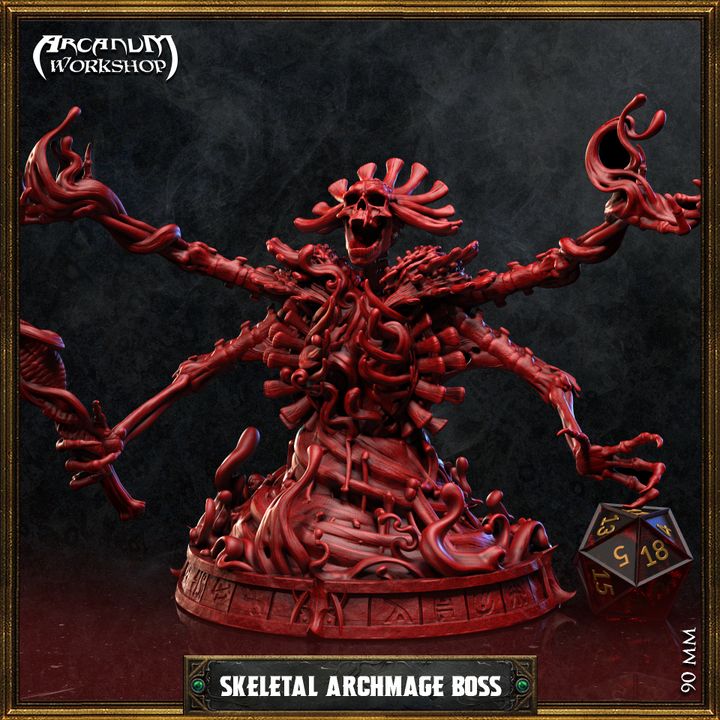 3D Printable Skeletal Archmage Boss (90mm) by Arcanum Workshop