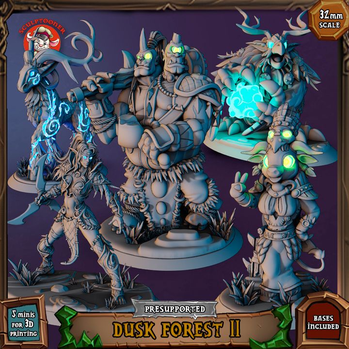 3D Printable Dusk Forest 2 - 32mm scale pre-supported set by SCULPTOONER