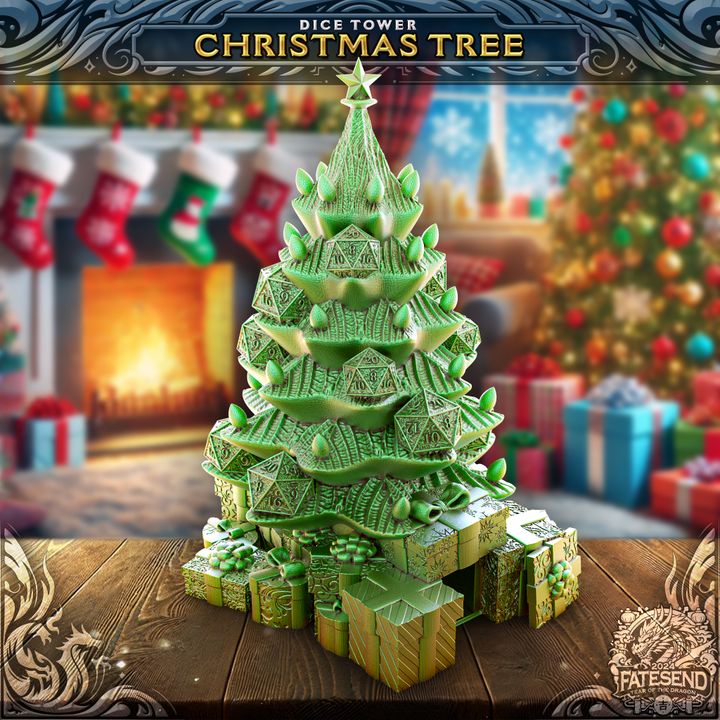 3D Printable Christmas Tree Dice Tower - SUPPORT FREE! by FatesEnd