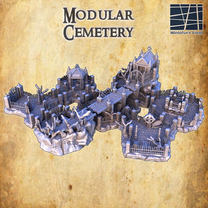 3D Printable Modular Cemetery - Tabletop Terrain - 28 MM by MiniatureLand