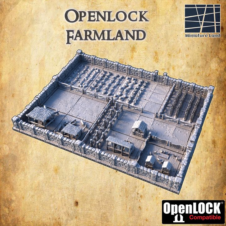 3D Printable Openlock Farmland - Tabletop Terrain - 28 MM by MiniatureLand