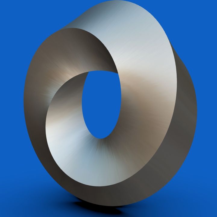 3D Printable stl Monohedral 180 moebius art ribbon by david martin