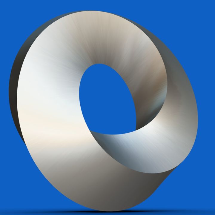 3D Printable stl Monohedral 180 moebius art ribbon by david martin