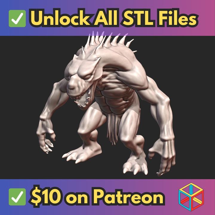 3D Printable 28mm DND Fierce Mutant Beast with Spiked Back Fantasy ...