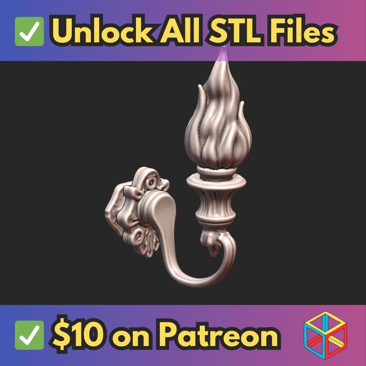 3D Printable 28mm DND Elegant Flame Wall Torch for Tabletop Scenes ...