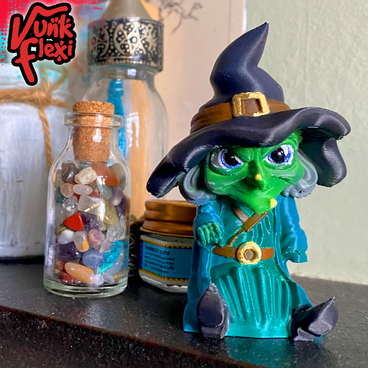 3D Printable Halloween Witch MultiColor Flexi Print-In-Place + figure & keychain by Vunk Flexis
