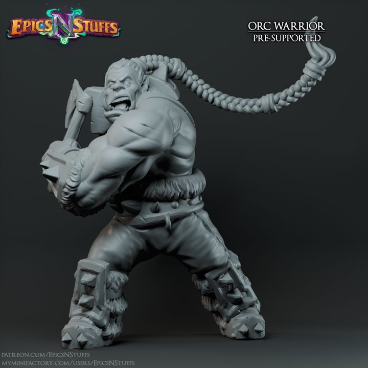 3D Printable Orc Warrior Miniature - pre-supported by Epics N Stuffs