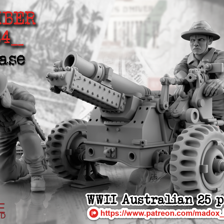 3D Printable WWII Australian 25 pdr short cannon by BattleCat Miniatures